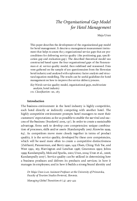 (PDF) The Organisational Gap Model for Hotel Management