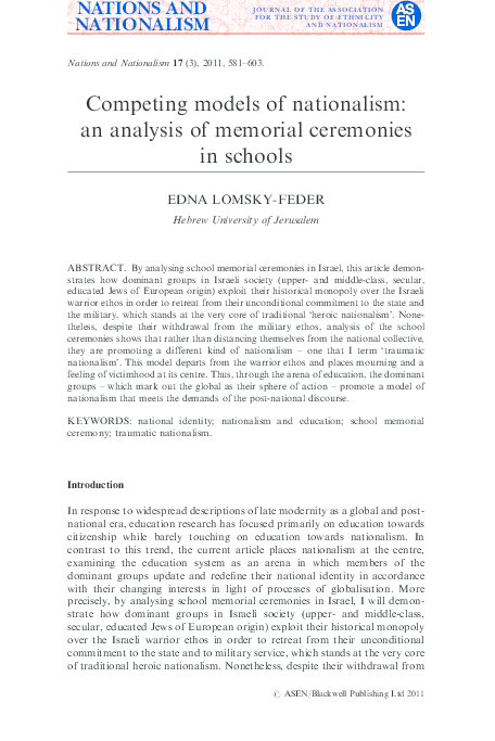 (PDF) Competing Models Of Nationalism: An Analysis Of Memorial ...