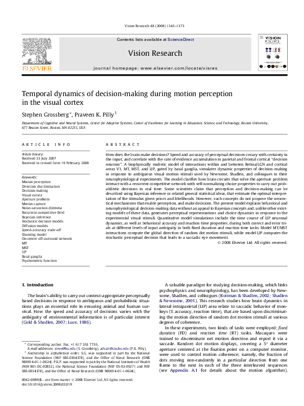 (PDF) Temporal dynamics of decision-making during motion perception in the visual cortex