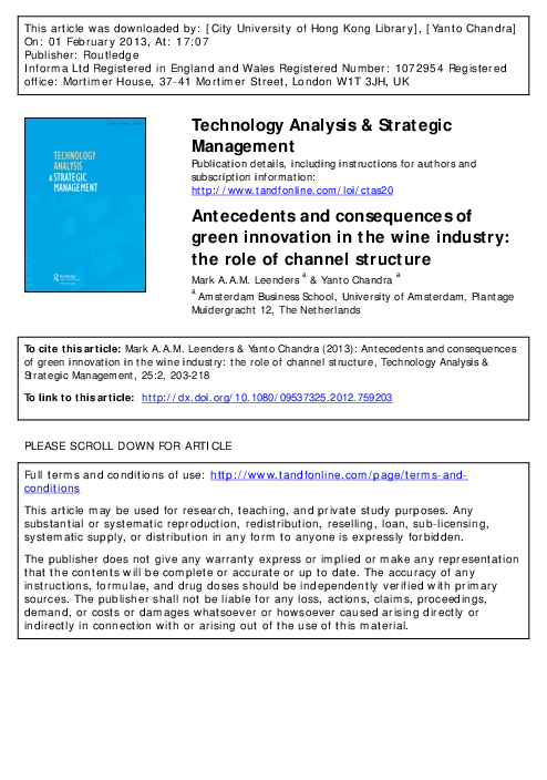 (PDF) Antecedents and consequences of green innovation in the wine ...