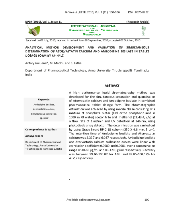 Pdf Analytical Method Development And Validation Of Simultaneous