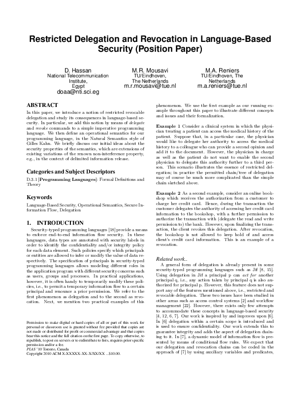 (PDF) Restricted Delegation and Revocation in Language-Based Security (Position Paper