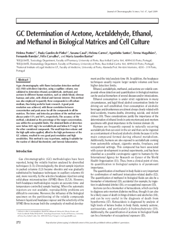 Pdf A Gas Chromatography With Flame Ionization Detection Method