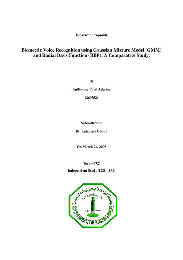 Pdf Biometric Voice Recognition Using Gaussian Mixture Model Gmm And Radial Basis Function