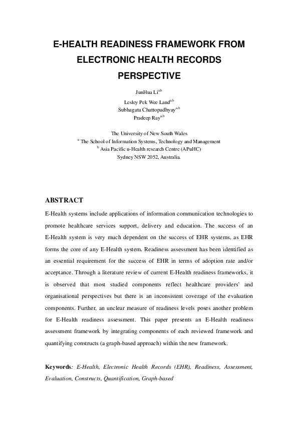 (PDF) 1 E Health Readiness Framework from EHR Perspective