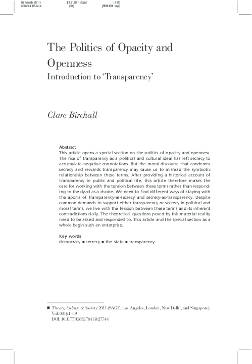 (PDF) Introduction to 'Secrecy and Transparency': The Politics of ...
