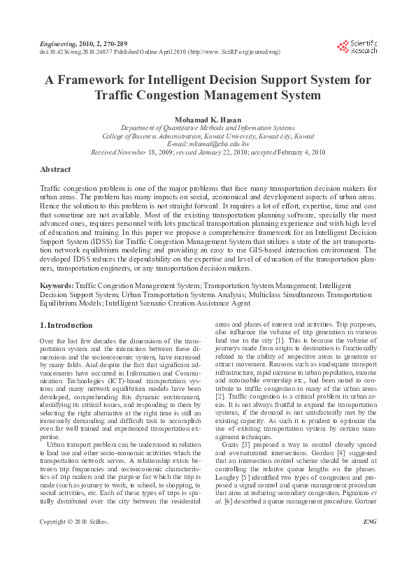 (PDF) A Framework for Intelligent Decision Support System for Traffic ...
