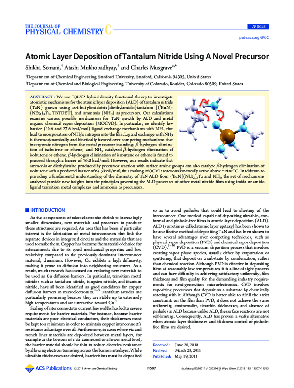 (PDF) Atomic Layer Deposition of Tantalum Nitride Using A Novel Precursor