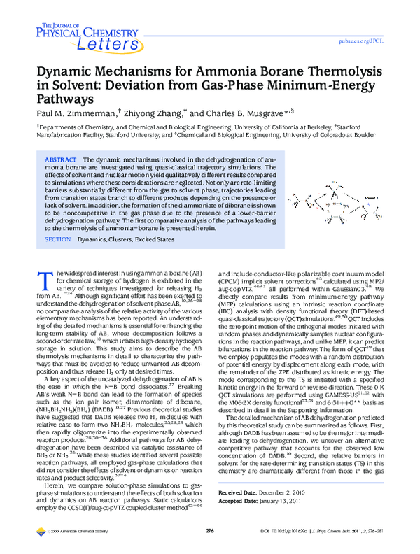 (PDF) Dynamic Mechanisms for Ammonia Borane Thermolysis in Solvent ...