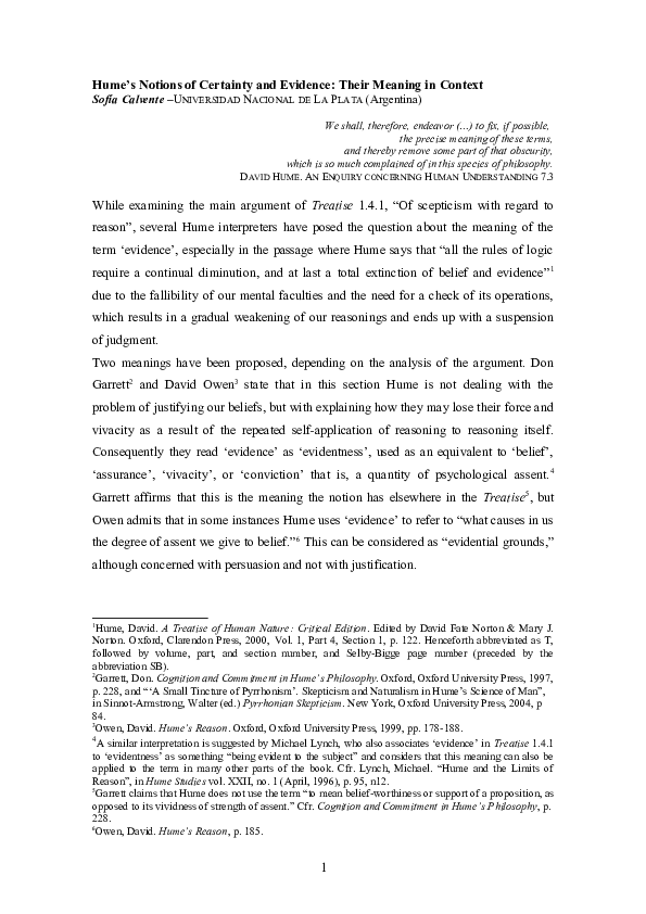 (DOC) Hume's Notions of Certainty and Evidence. Their Meaning in Context