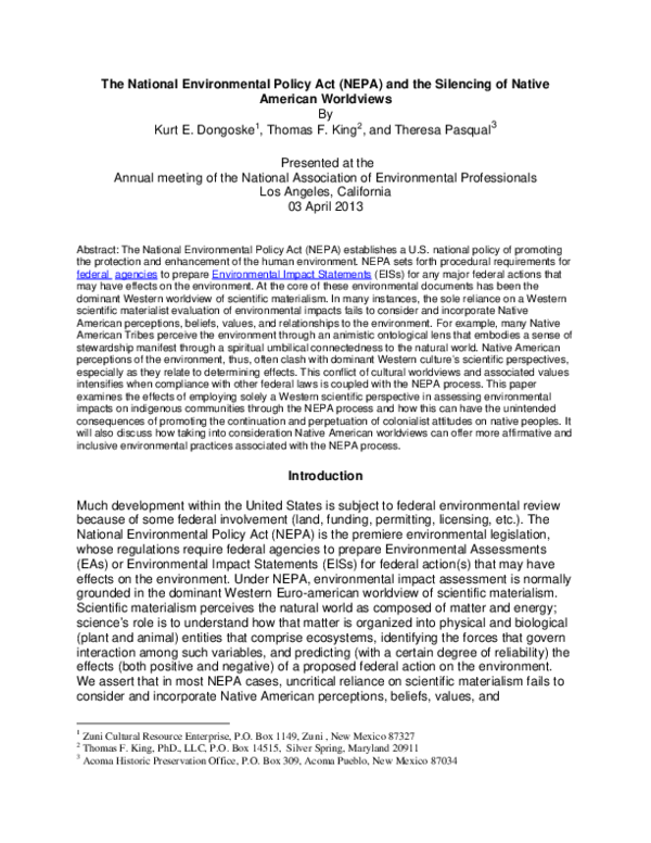 (PDF) The National Environmental Policy Act (NEPA) and the Silencing of ...