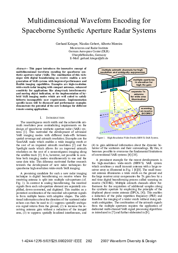 Pdf Multidimensional Waveform Encoding For Spaceborne Synthetic Aperture Radar Systems