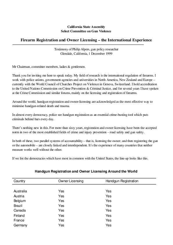 (PDF) Firearm Registration and Owner Licensing - the International ...