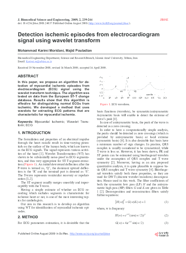 (PDF) Detection ischemic episodes from electrocardiogram signal using wavelet transform