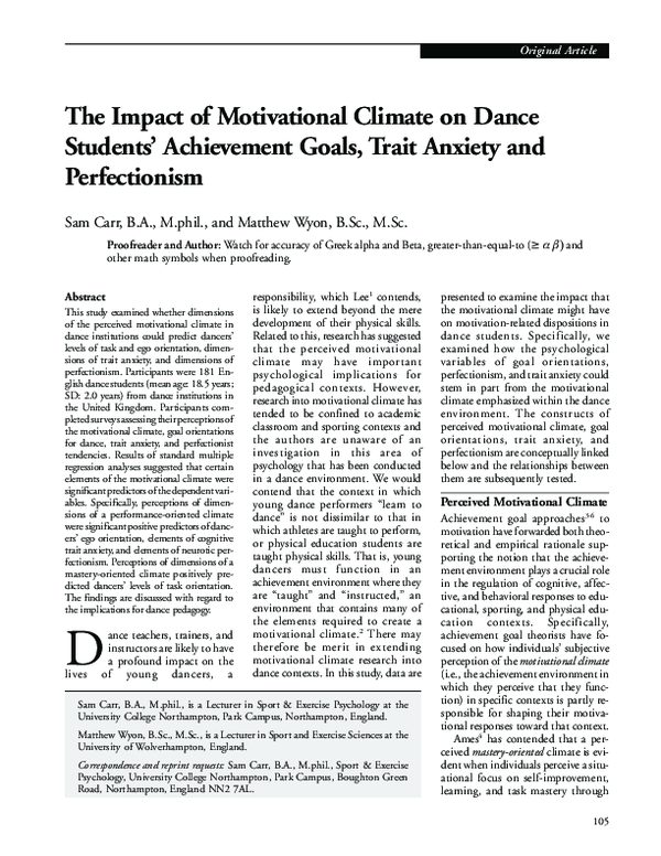 (PDF) Motivational Climate of dance students