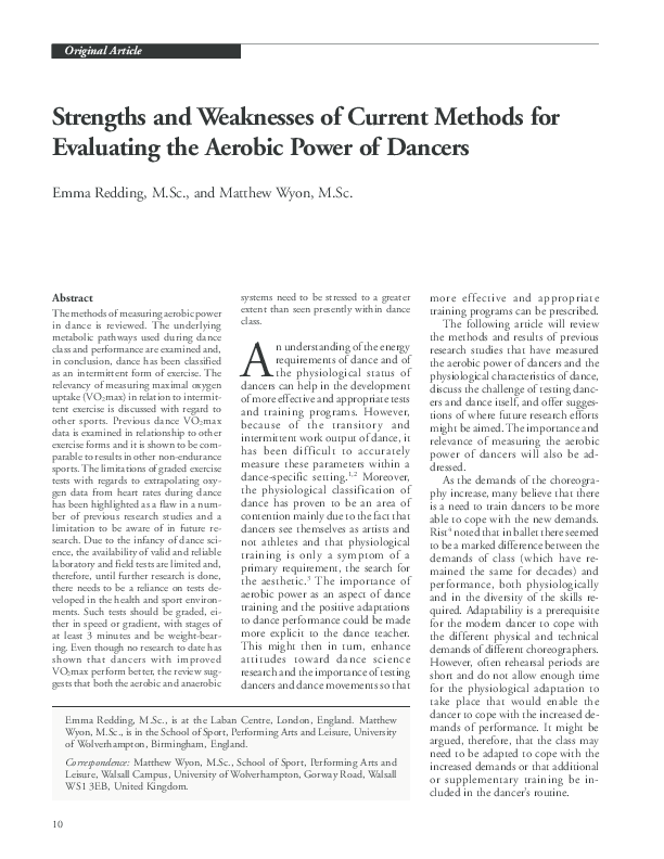 (PDF) strengths and weakness of evaluating cv power of dancers