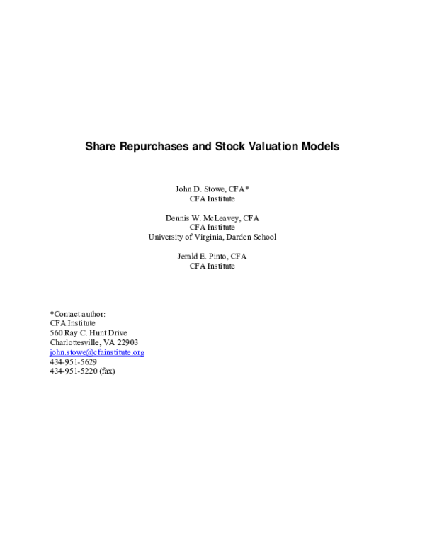 Pdf Share Repurchases And Stock Valuation Modelsshare Repurchases And