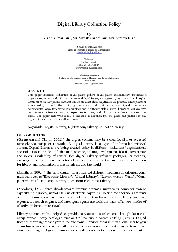 (PDF) Digital Library Collection Policy