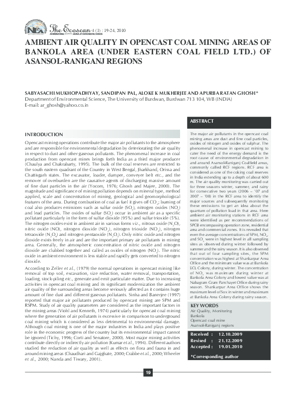 (PDF) Impact of Open Cast Coal Mining on Air and Water Environment and ...
