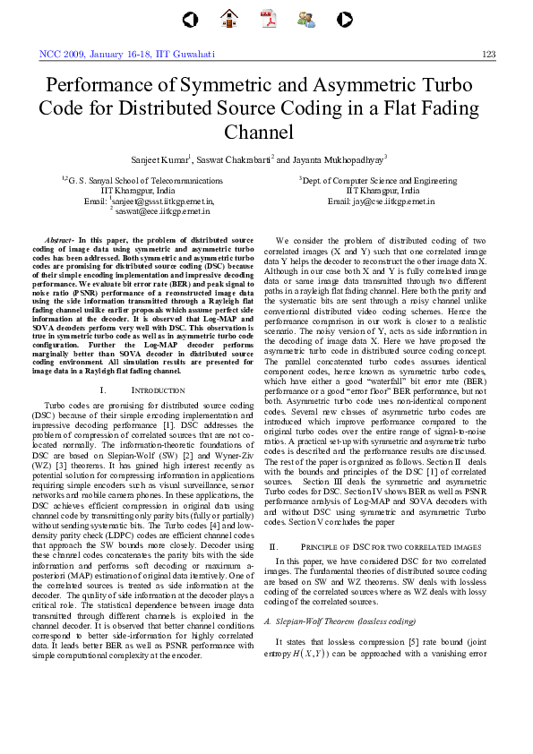 Pdf Performance Of Symmetric And Asymmetric Turbo Code For Distributed Source Coding In A Flat