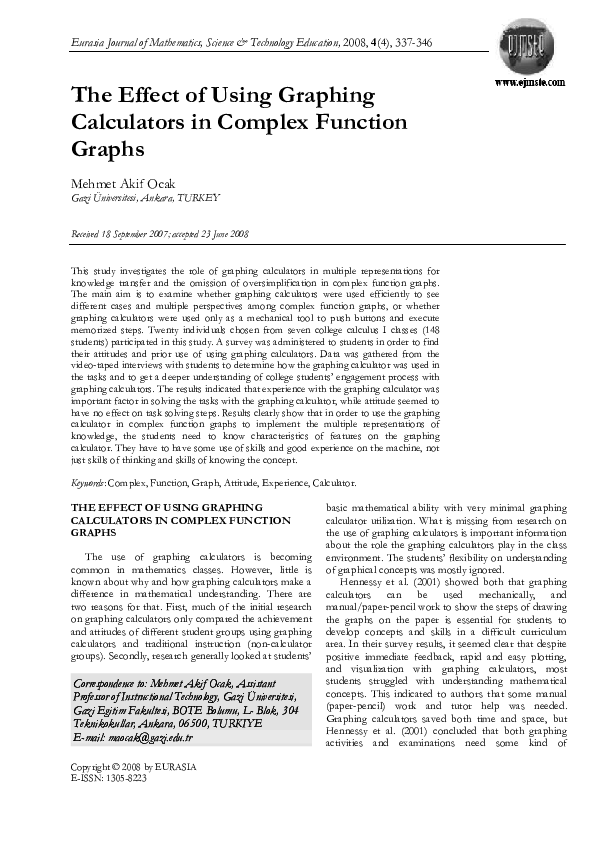 (PDF) The Effect of Using Graphing Calculators in Complex Function Graphs