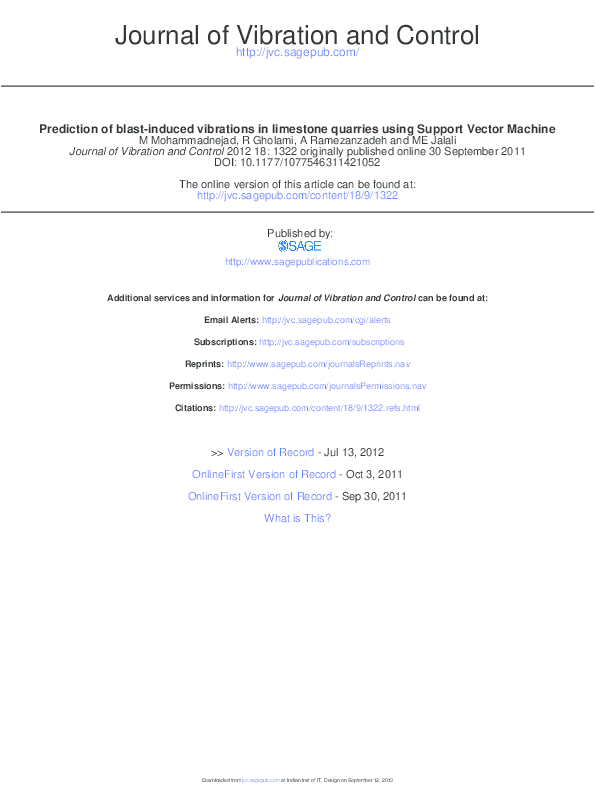 (PDF) Article Prediction of blast-induced vibrations in limestone quarries using Support Vector ...