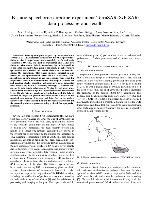 Pdf Bistatic Spaceborne Airborne Experiment Terrasar X F Sar Data Processing And Results