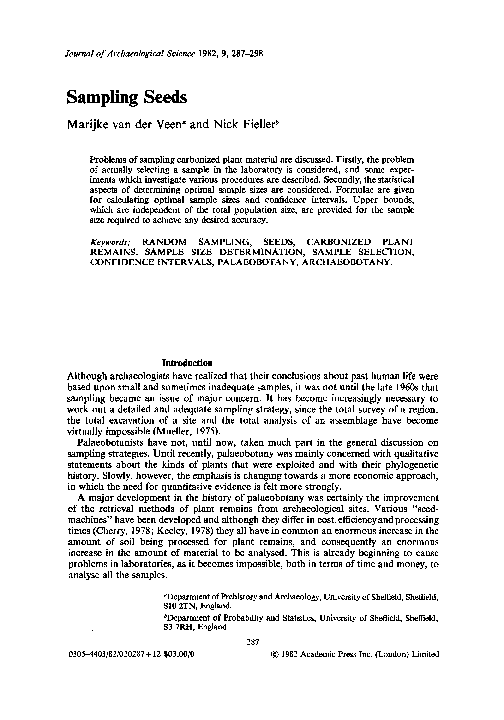 (PDF) Van der Veen and Fieller JAS 1982 Sampling Seeds