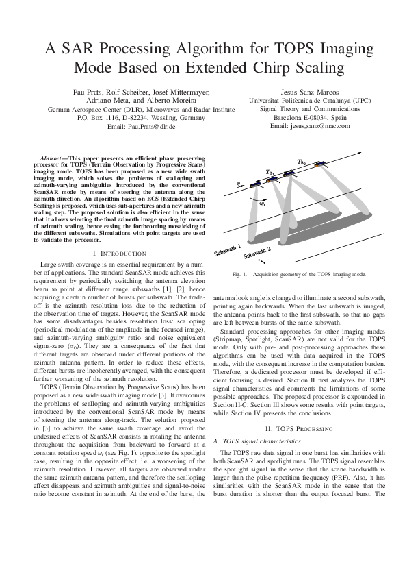 Pdf A Sar Processing Algorithm For Tops Imaging Mode Based On Extended Chirp Scaling