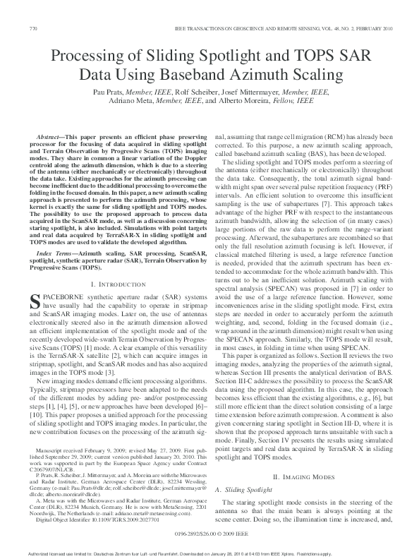 Pdf Processing Of Sliding Spotlight And Tops Sar Data Using Baseband