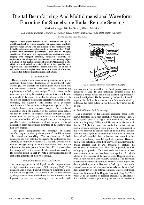 (PDF) Digital Beamforming And Multidimensional Waveform Encoding for Spaceborne Radar Remote Sensing