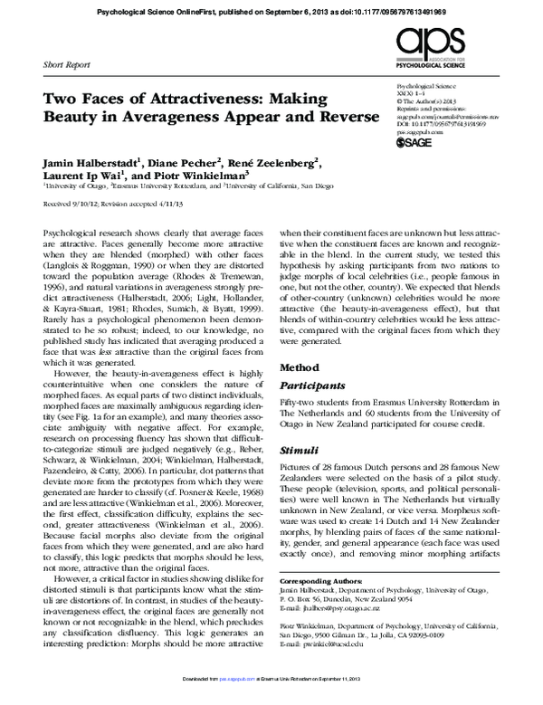 (PDF) Two faces of attractiveness: Making beauty-in-averageness appear ...