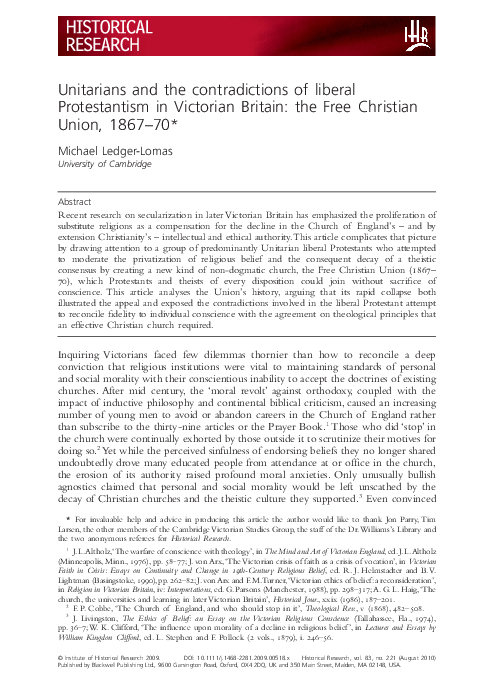 (PDF) Unitarians and the contradictions of liberal Protestantism in ...