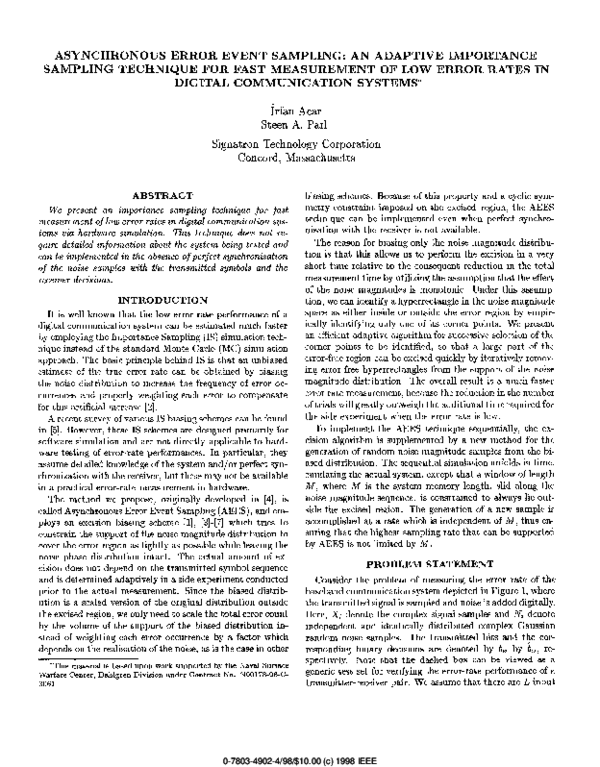 Pdf Asynchronous Error Event Sampling An Adaptive Importance Sampling Technique For Fast
