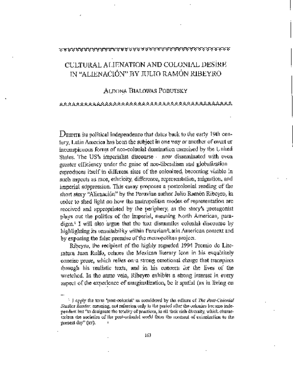 (PDF) Cultural Alienation and Colonial Desire in “Alienación” by Julio ...