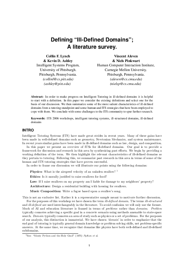 (PDF) Defining "Ill-Defined Domains"; A literature survey
