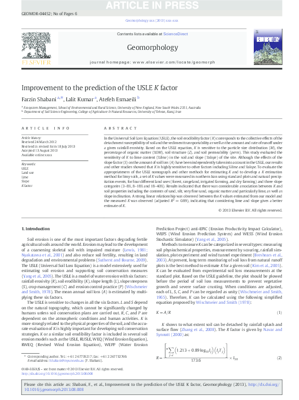 (PDF) Improvement to the prediction of the USLE K factor