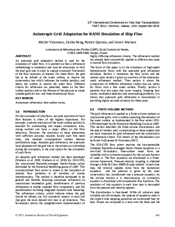 (PDF) Anisotropic Grid Adaptation for RANS Simulation of Ship Flow
