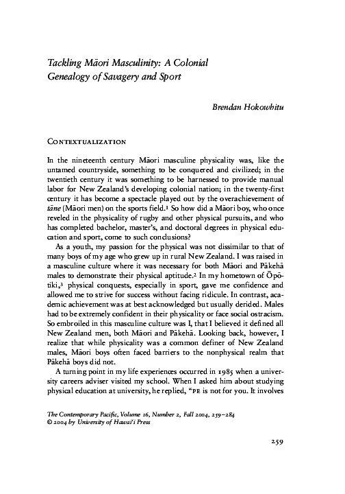 (PDF) Tackling Maori Masculinity: A Colonial Genealogy of Savagery and ...