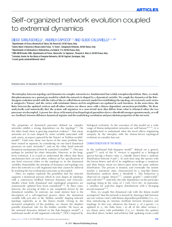 (PDF) Self-Organized Network Evolution Coupled to Extremal Dynamics