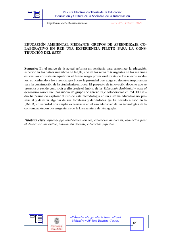 (PDF) Educación ambiental mediante grupos de aprendizaje colaborativo en red una experiencia ...