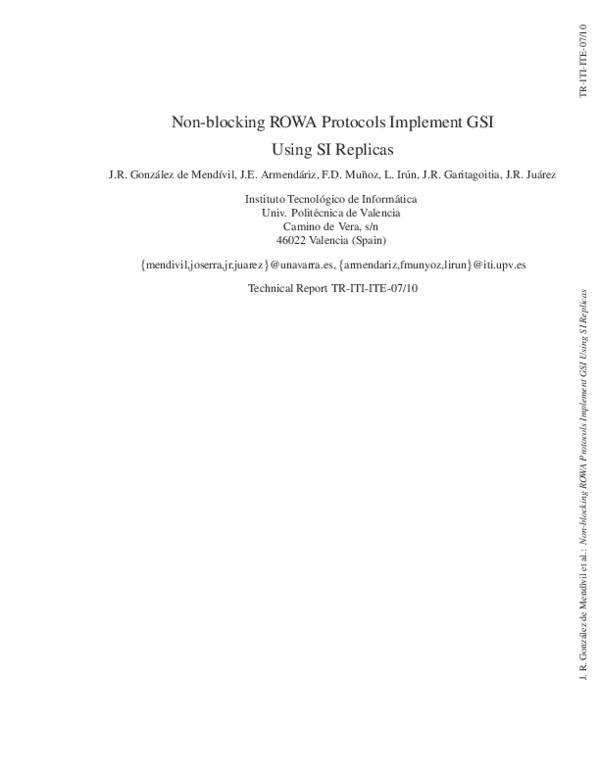 (PDF) Non-blocking ROWA Protocols Implement GSI Using SI Replicas