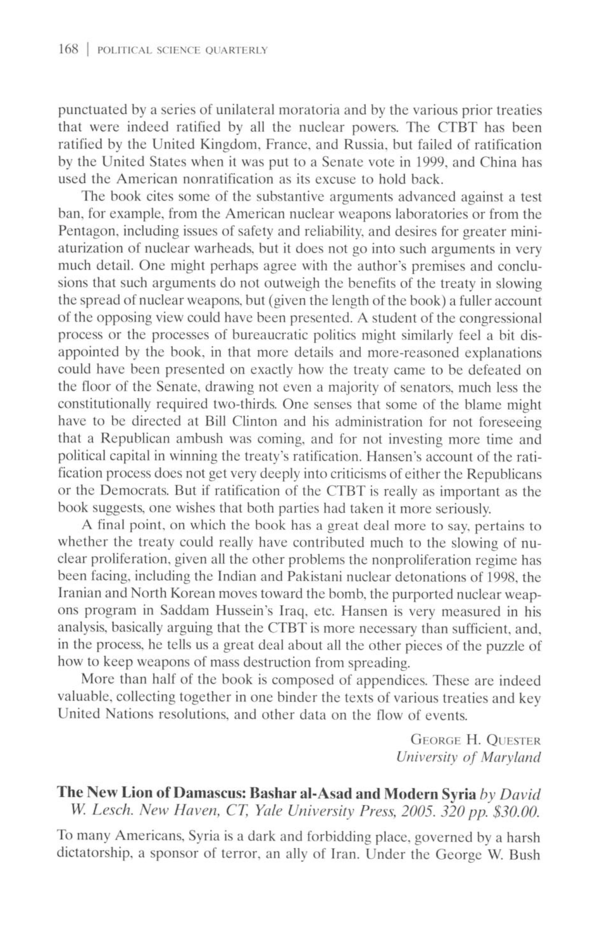 (PDF) Review of David Lesch, Bashar al-Assad: The New Lion of Damascus