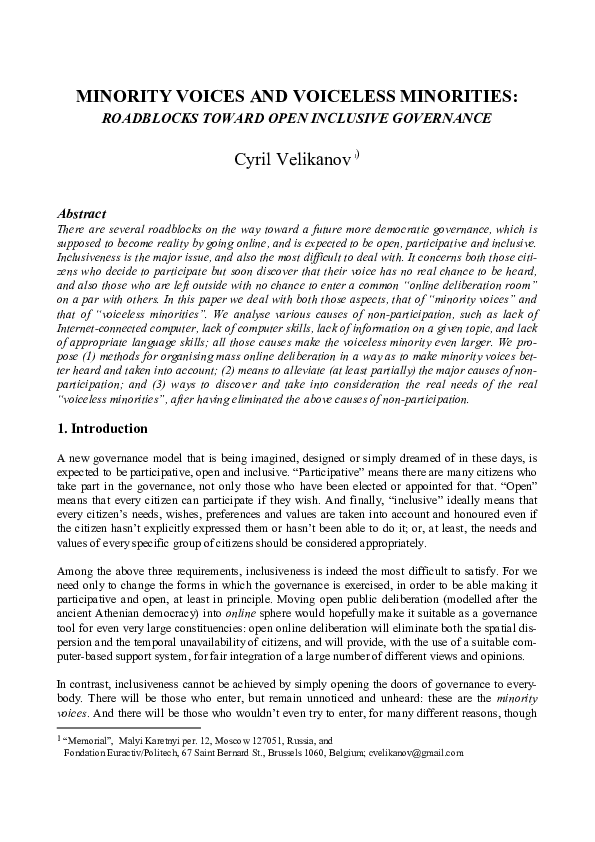 (PDF) Minority Voices and Voiceless Minorities: Roadblocks toward Open ...