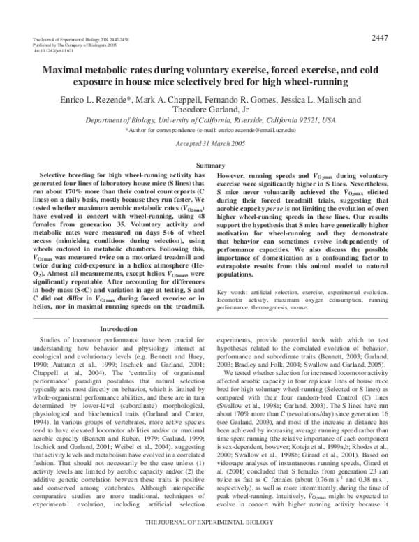 (PDF) Maximal metabolic rates during voluntary exercise, forced ...