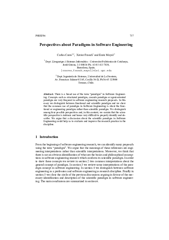 (PDF) Perspectives about Paradigms in Software Engineering