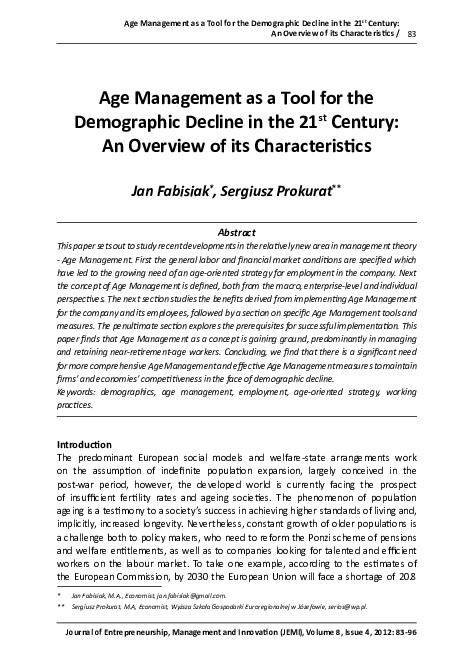 (PDF) Age Management as a Tool for the Demographic Decline in the 21st ...