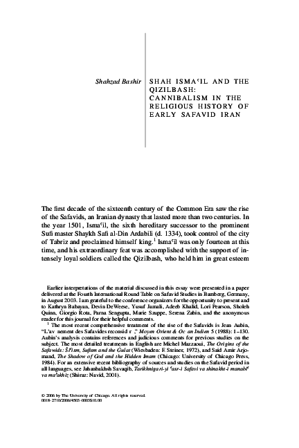 (PDF) Shah Ismaʿil and the Qizilbash: Cannibalism in the Religious ...