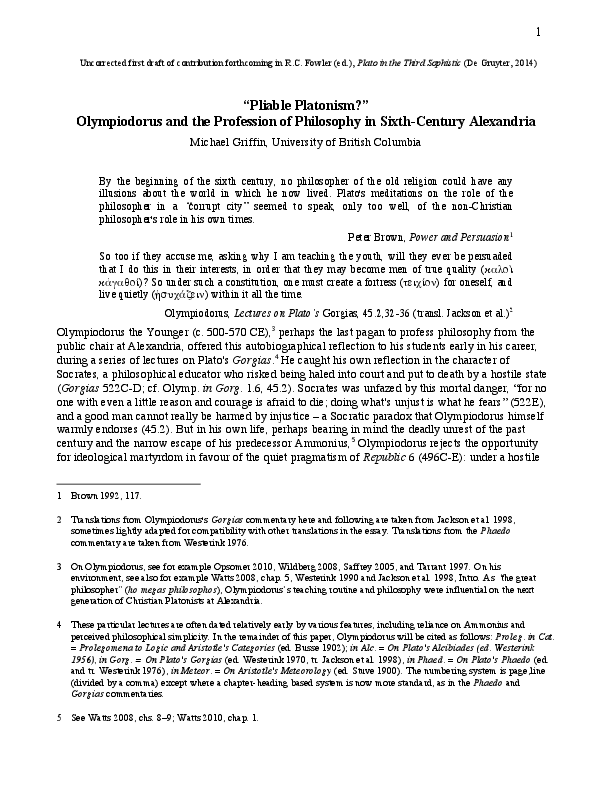 (PDF) "Pliable Platonism?" Olympiodorus and the Profession of ...
