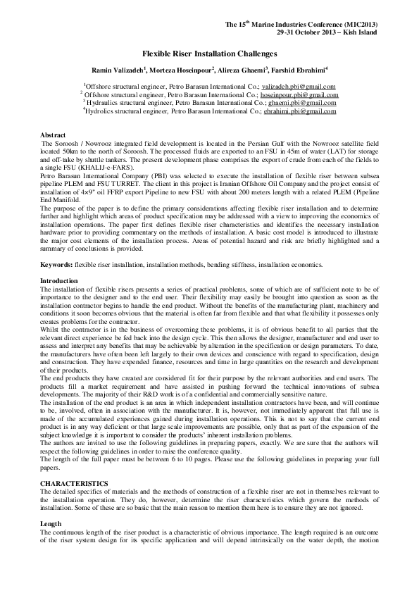 (PDF) Flexible Riser Installation Challenges